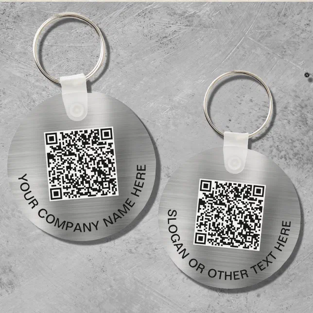 Custom QR Code Promotional Silver Keychain | Zazzle