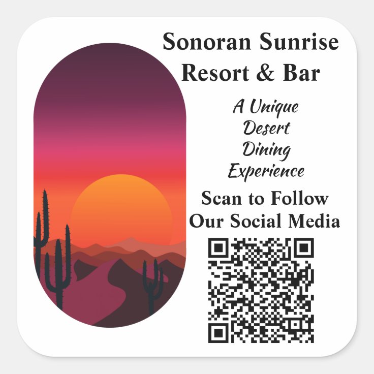 Custom QR Code Restaurant Bar Social Media Promo Square Sticker | Zazzle