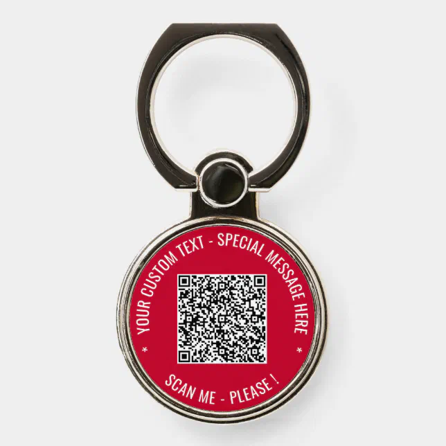 Custom QR Code Scan Info Text Phone Ring Stand | Zazzle