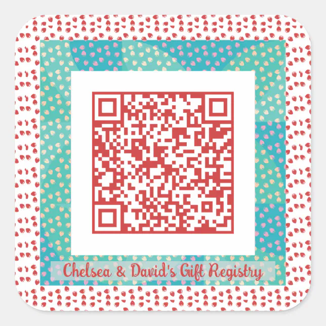 Custom QR Code Strawberries Frame Gift Registry Square Sticker | Zazzle