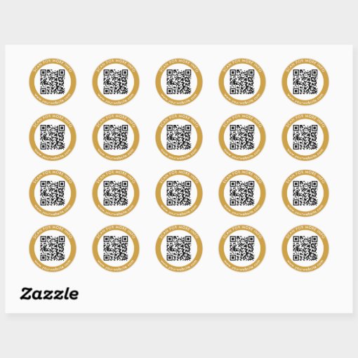 Custom QR Code Text Black White Gold Classic Round Sticker | Zazzle