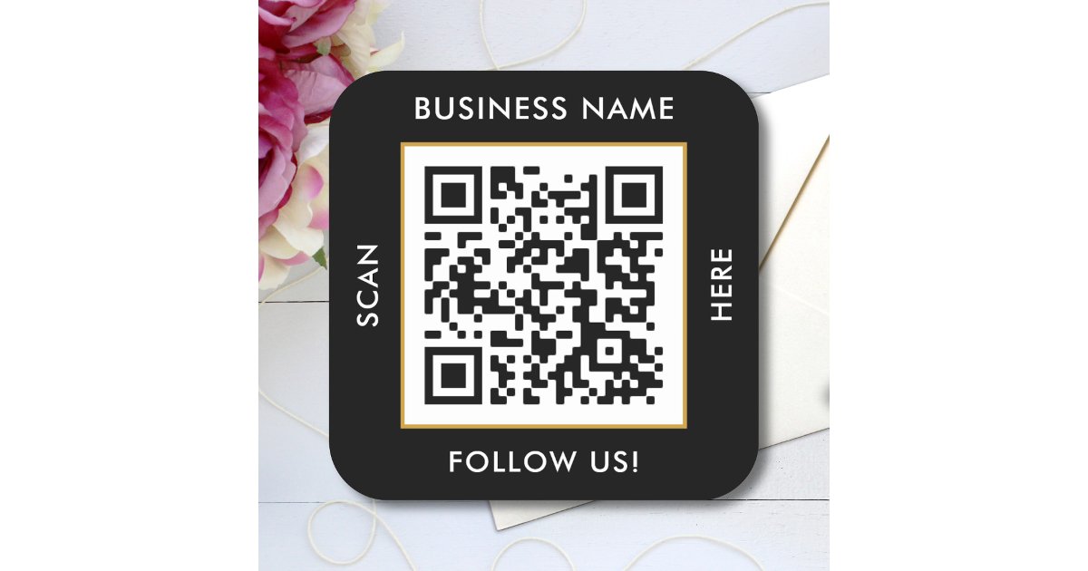Custom QR Code Text Black White Square Sticker | Zazzle