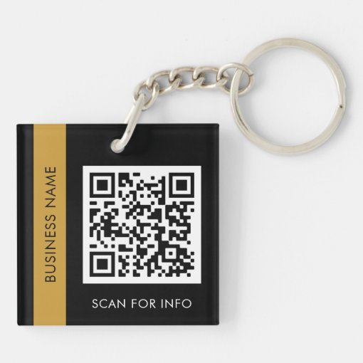 Custom QR Code Text Modern Black Gold Business Keychain | Zazzle