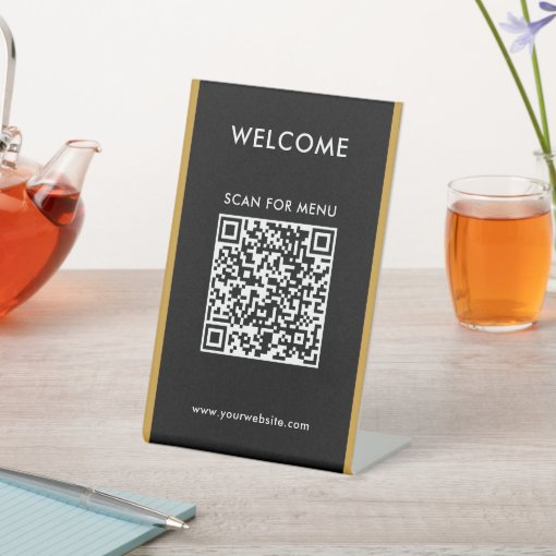 Custom QR Code Text Modern Business Pedestal Sign | Zazzle