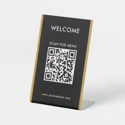 Custom QR Code Text Modern Business Pedestal Sign | Zazzle