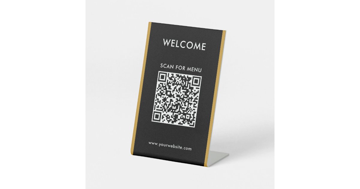 Custom QR Code Text Modern Business Pedestal Sign | Zazzle