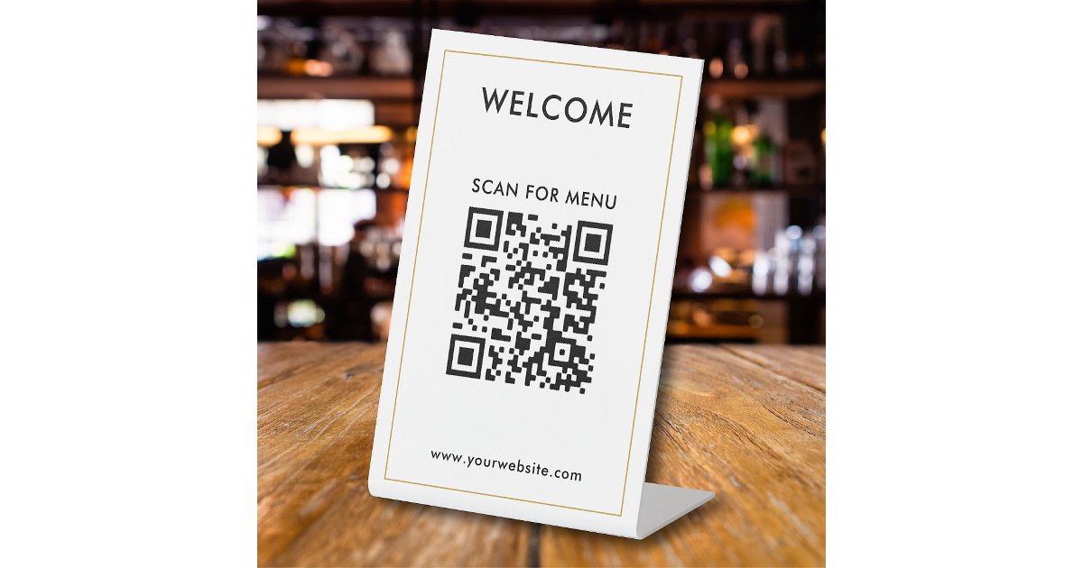 Custom QR Code Text Modern Business Pedestal Sign | Zazzle