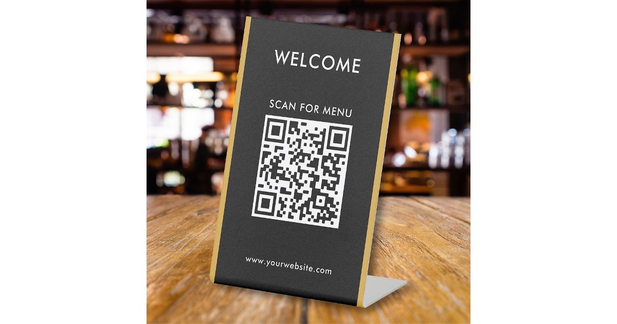 Custom QR Code Text Modern Business Pedestal Sign | Zazzle