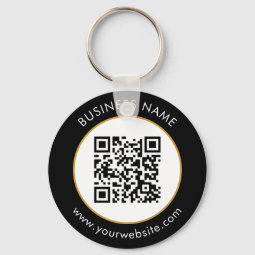 Custom QR Code Text Modern Gold White Business Keychain | Zazzle