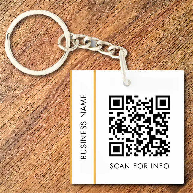 Custom QR Code Text Modern Gold White Business Keychain | Zazzle