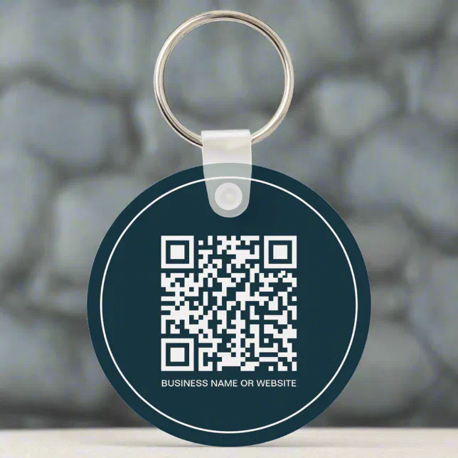 Custom QR Code Text Promotional Swag Navy Blue Keychain | Zazzle