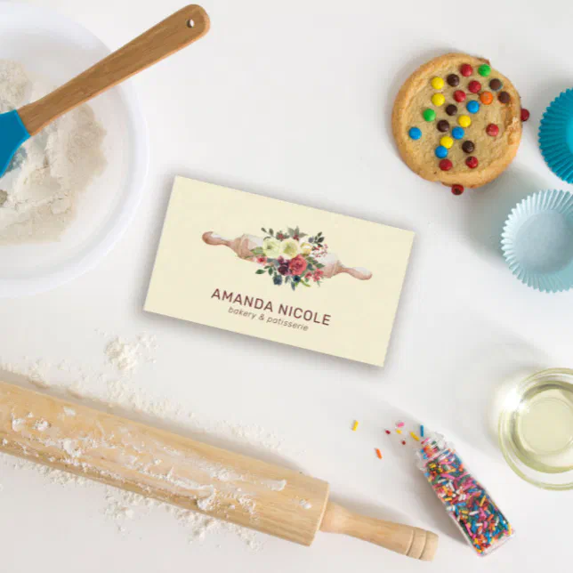 Custom QR Code Watercolor Floral Cake Bakery Business Card | Zazzle