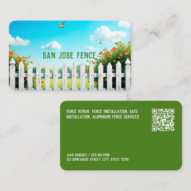 Custom QR Fence Building & Repair Business Card | Zazzle