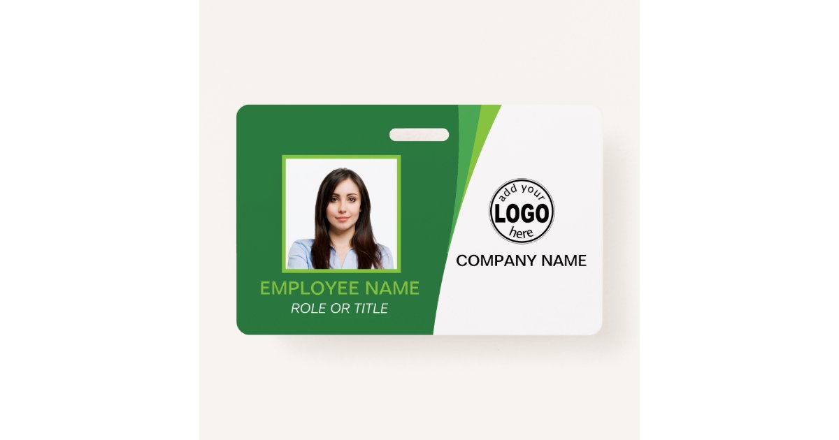 Custom QR Green Corporate Employee Photo Name Tags Badge | Zazzle