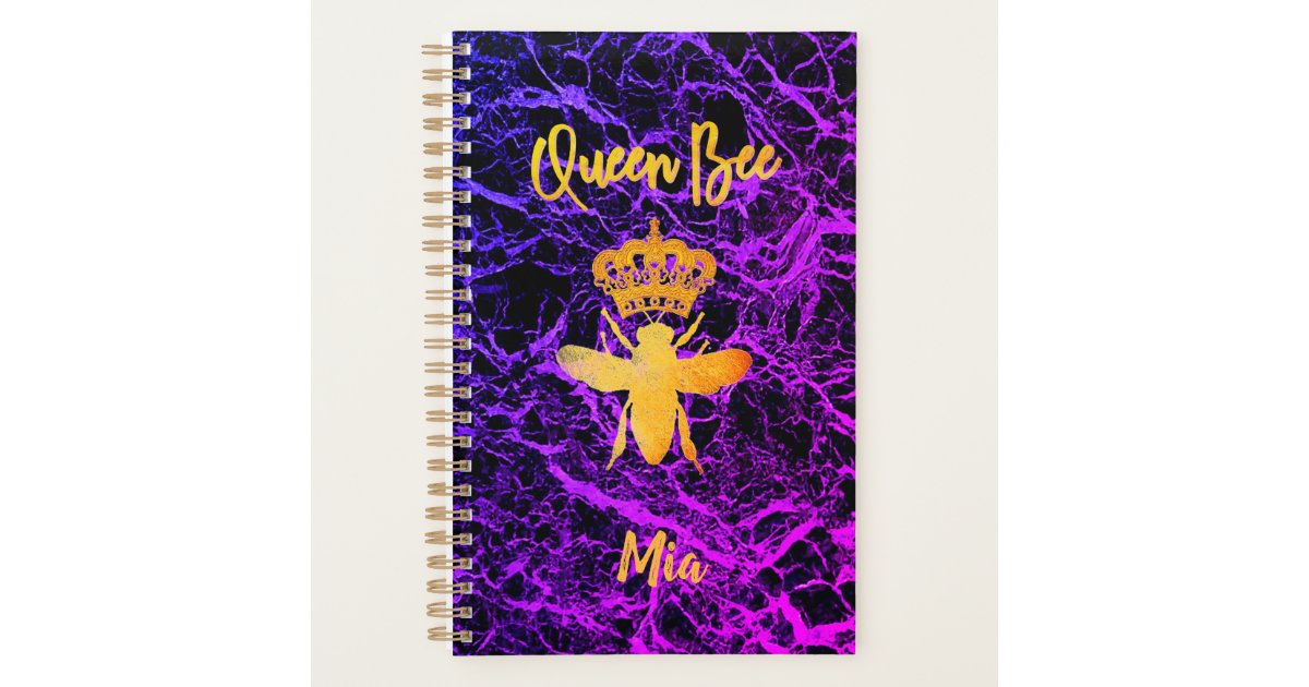 Custom QUEEN BEE Gold Black Purple Undated Monthly Planner | Zazzle