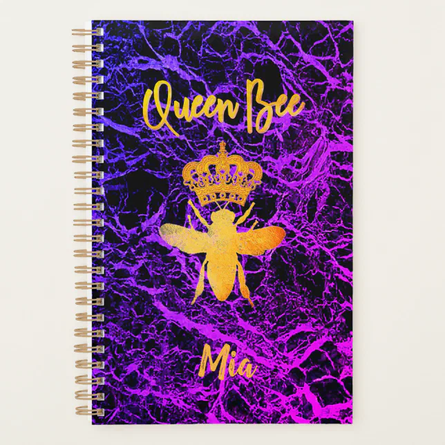 Custom QUEEN BEE Gold Black Purple Undated Monthly Planner | Zazzle