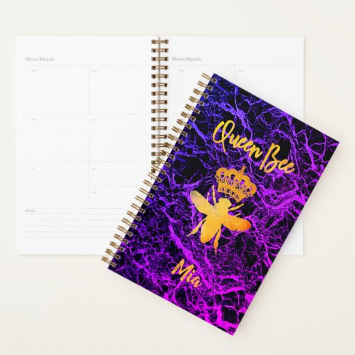 Custom QUEEN BEE Gold Black Purple Undated Monthly Planner | Zazzle