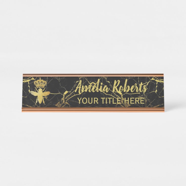 Custom QUEEN BEE GoldBlack Marble Nameplate Holder Desk Name Plate | Zazzle