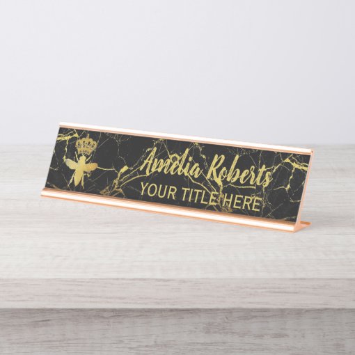 Custom QUEEN BEE GoldBlack Marble Nameplate Holder Desk Name Plate | Zazzle