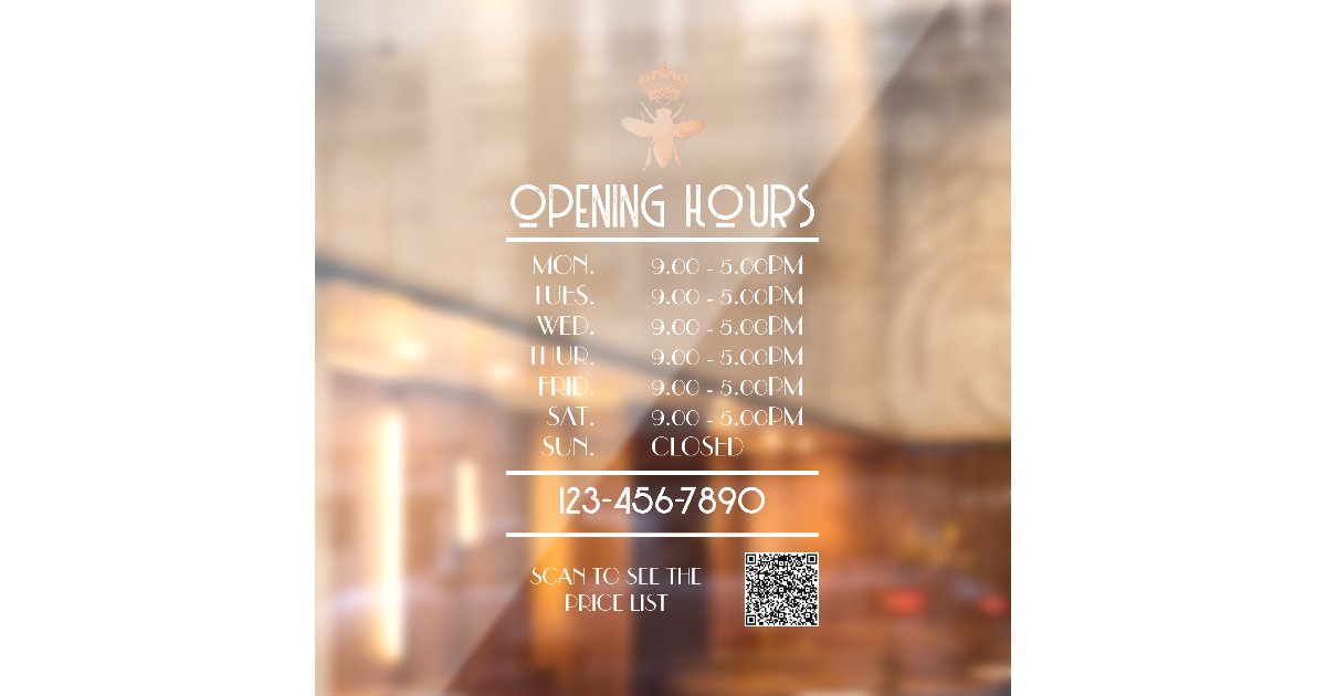 Custom QUEEN BEE White Business Open Hours Logo Window Cling | Zazzle