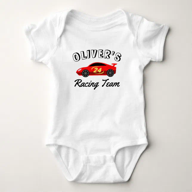 Custom racecar baby romper bodysuit for boy | Zazzle