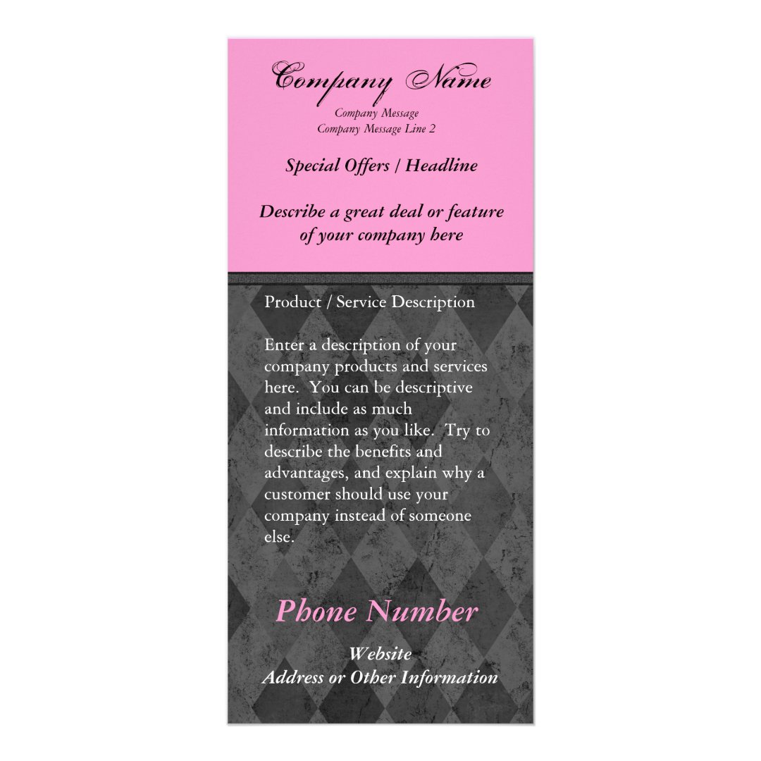 Custom Rack Card, Black and Pink Design, Printing Rack Card | Zazzle