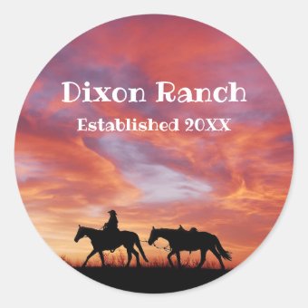 Custom Ranch Cowboy Horse Western Sky Classic Round Sticker | Zazzle