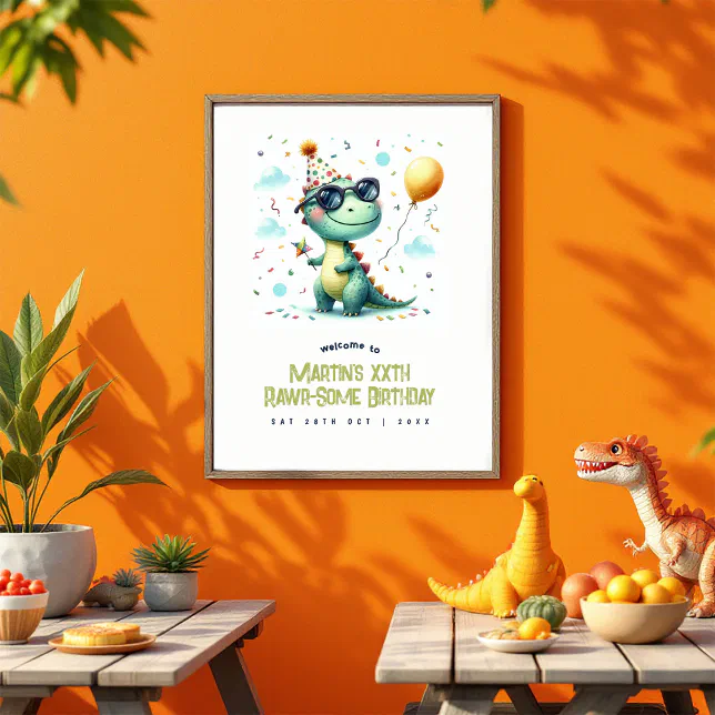 Custom Rawr-Some Dinosaur Birthday Welcome Poster | Zazzle