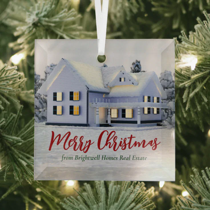Custom Real Estate Business Home Realtor Christmas Glass Ornament | Zazzle
