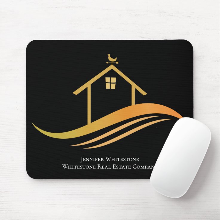 Custom Real Estate Company Black Gold Realtor Mouse Pad | Zazzle