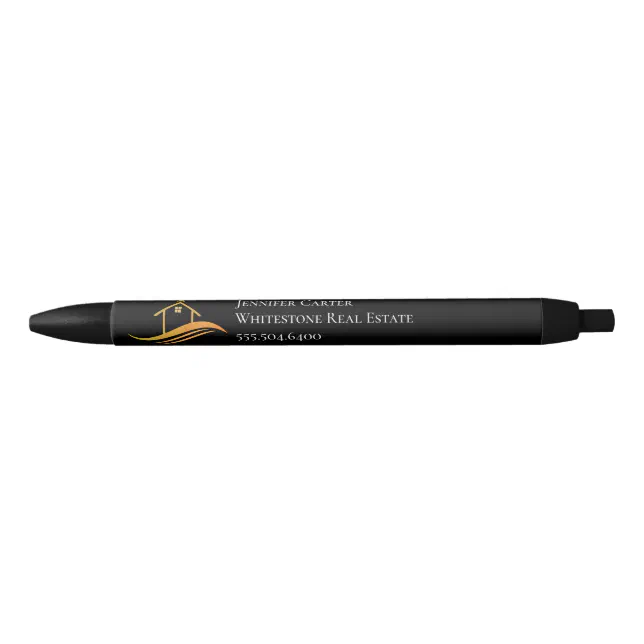 Custom Real Estate Company Chic Black Gold Pen | Zazzle