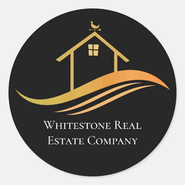 Custom Real Estate Company Chic Black Gold Realtor Classic Round ...