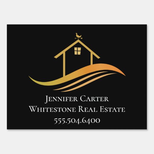 Custom Real Estate Company Chic Black Gold Yard Sign | Zazzle
