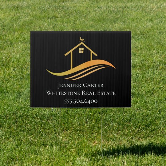Custom Real Estate Company Chic Black Gold Yard Sign | Zazzle.com