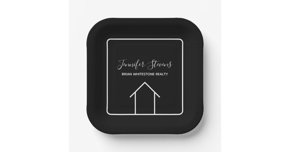 Custom Real Estate Company Chic Open House Square Paper Plates | Zazzle