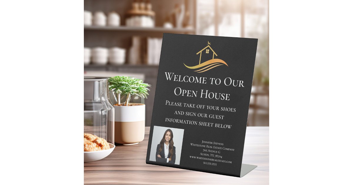 Custom Real Estate Company Open House Welcome Pedestal Sign | Zazzle