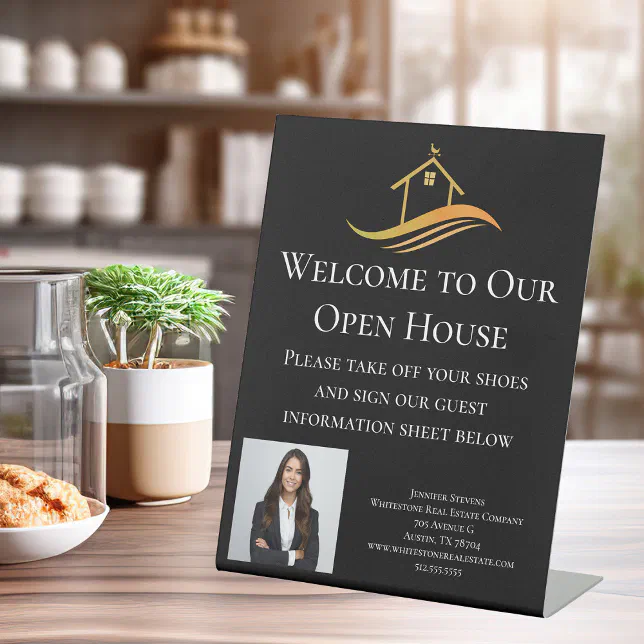 Custom Real Estate Company Open House Welcome Pedestal Sign | Zazzle