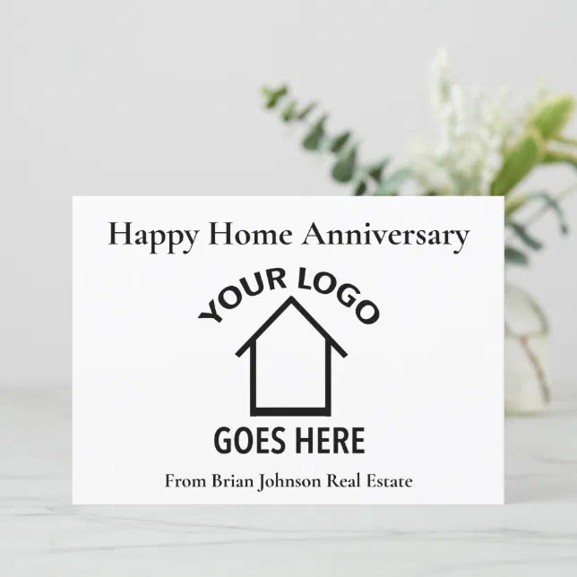 Custom Real Estate Logo Happy Home Anniversary Card | Zazzle