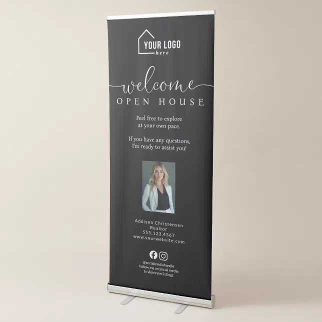Custom Realtor Logo Photo Open House Retractable Banner | Zazzle