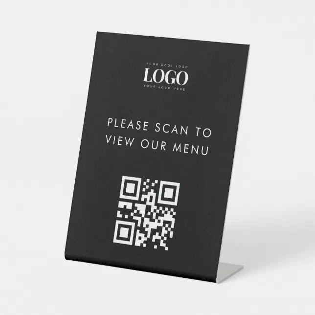 Custom Rectangle Business Logo & QR Code Menu Pedestal Sign | Zazzle