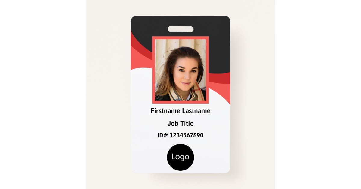 custom red and black company employee Photo, Logo Badge | Zazzle