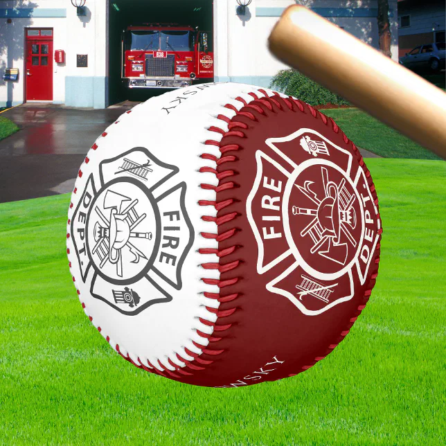 Custom Red and White Fireman emblem Symbols Baseball | Zazzle
