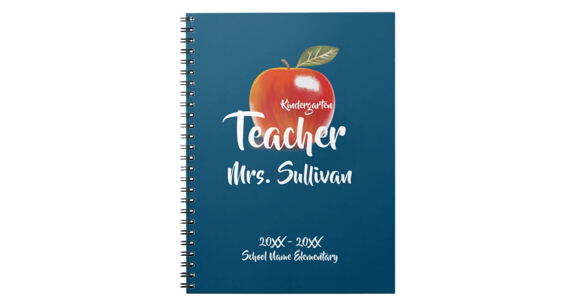 Custom Red Apple Kindergarten Teacher Notebook | Zazzle