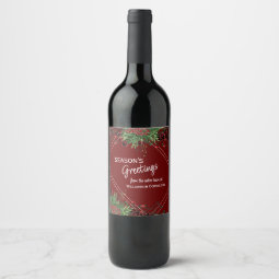 Custom Red Berries Green Holly Botanical Foliage Wine Label | Zazzle