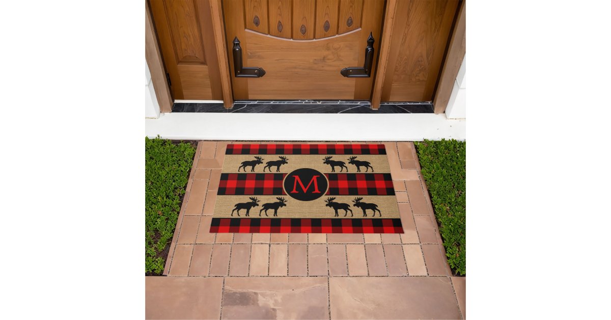 Custom Red Black Buffalo Check Plaid Pattern Doormat | Zazzle