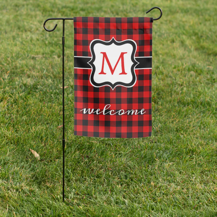 Custom Red Black Buffalo Check Plaid Pattern Garden Flag | Zazzle