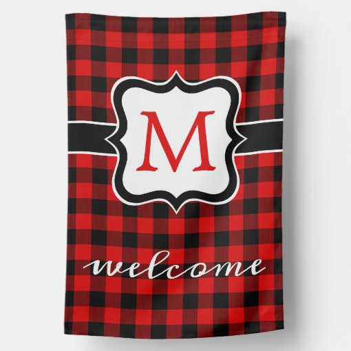 Custom Red Black Buffalo Check Plaid Pattern House Flag | Zazzle