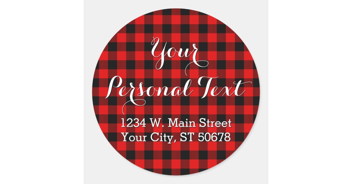 Custom Red Black Country Check Plaid Pattern Classic Round Sticker | Zazzle