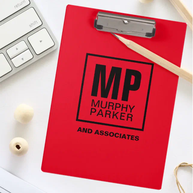 Custom Red Black Square Business Monogram Logo Clipboard | Zazzle