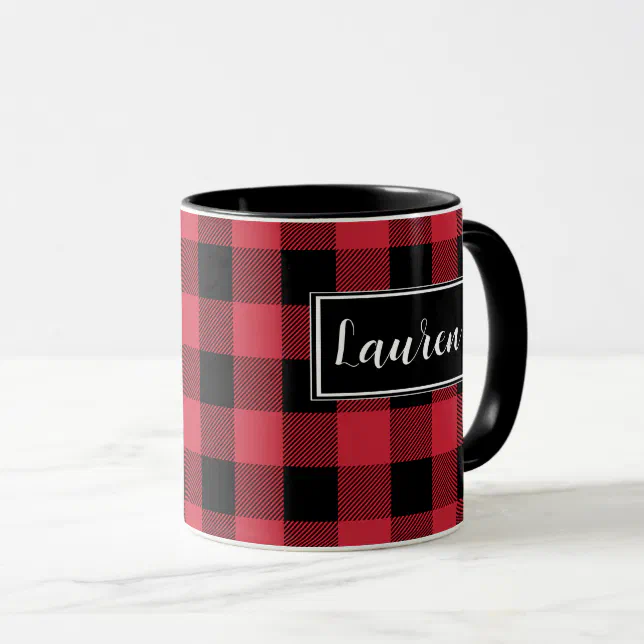 Custom Red Buffalo Check Plaid Mug | Zazzle